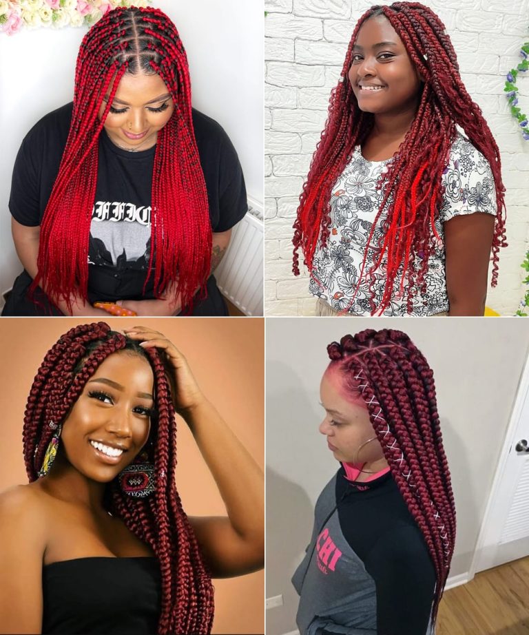 50+ Cute Red Box Braids (Burgundy, Knotless & Goddess) Styles