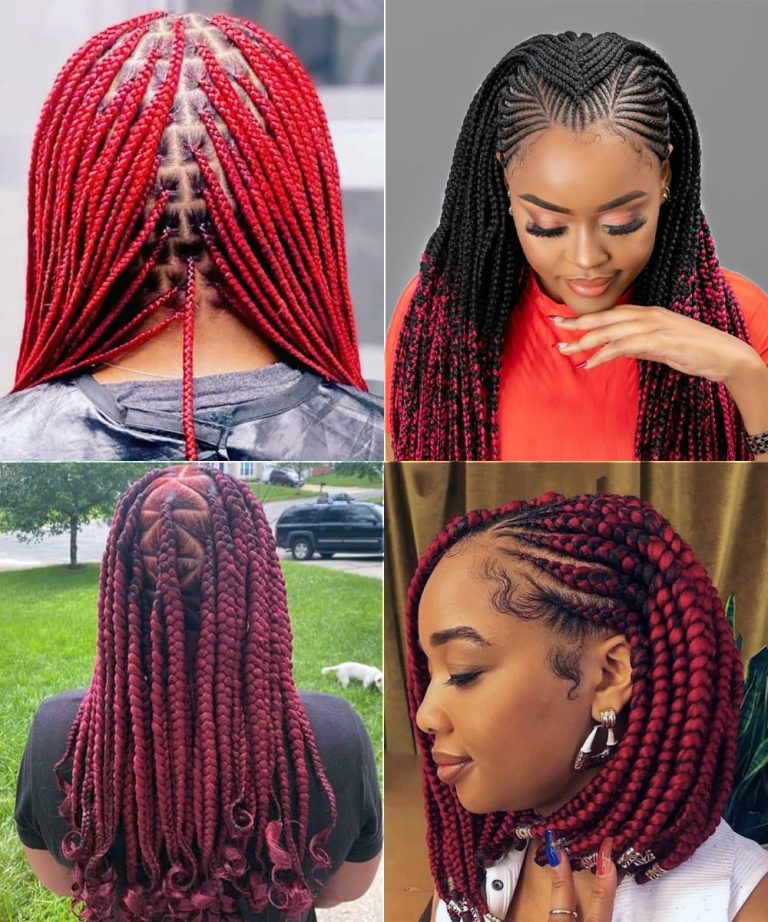 50+ Cute Red Box Braids (Burgundy, Knotless & Goddess) Styles