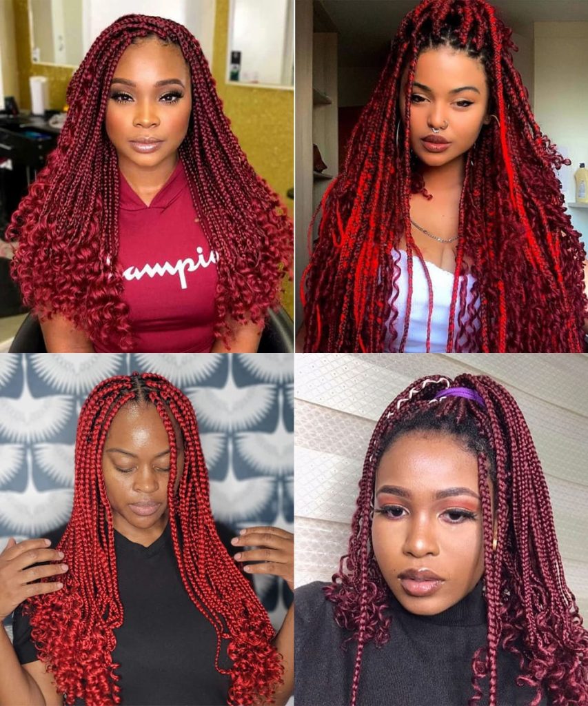 50+ Cute Red Box Braids (Burgundy, Knotless & Goddess) Styles