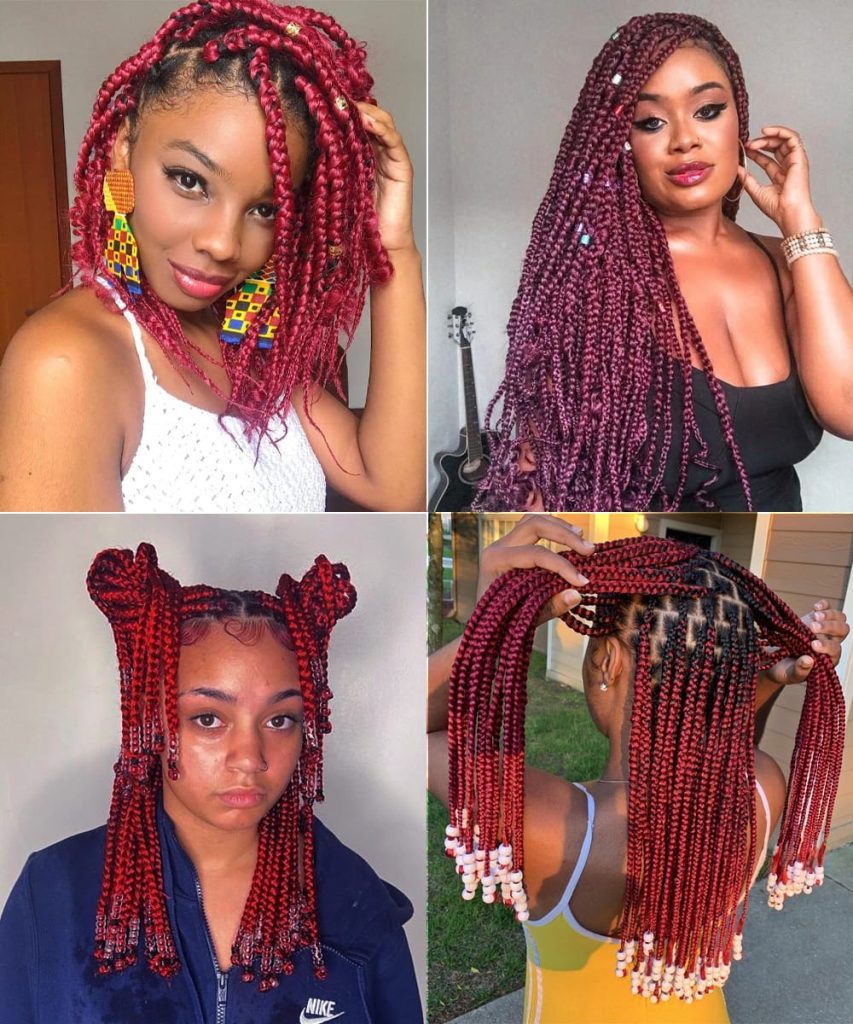 50+ Cute Red Box Braids (Burgundy, Knotless & Goddess) Styles