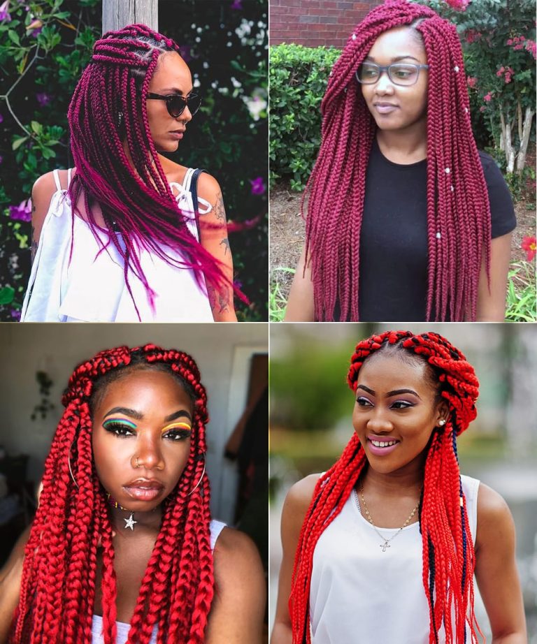 50+ Cute Red Box Braids (Burgundy, Knotless & Goddess) Styles