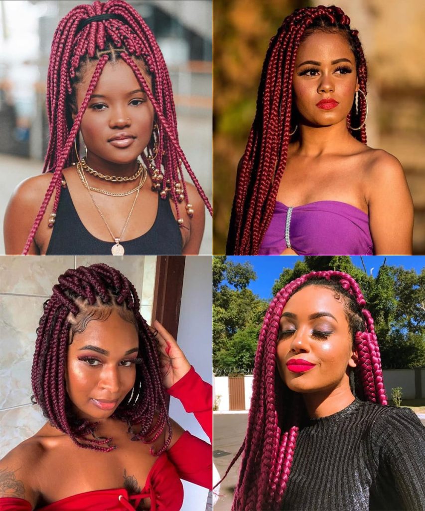 50+ Cute Red Box Braids (Burgundy, Knotless & Goddess) Styles