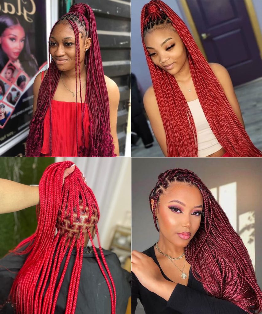 50+ Cute Red Box Braids (Burgundy, Knotless & Goddess) Styles