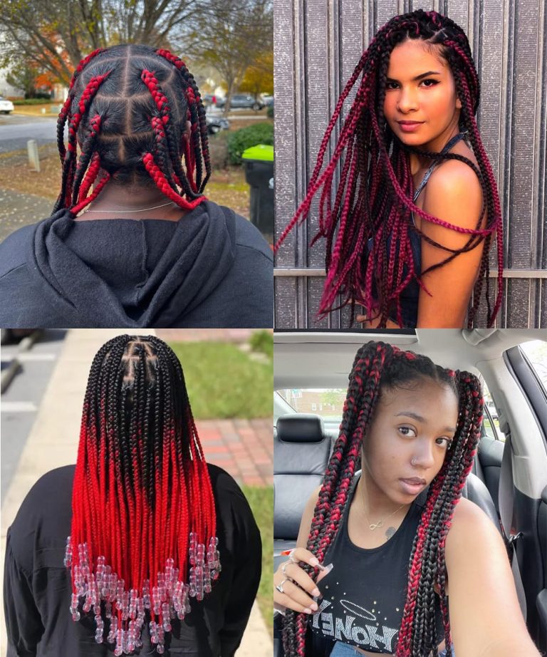 50+ Cute Red Box Braids (Burgundy, Knotless & Goddess) Styles