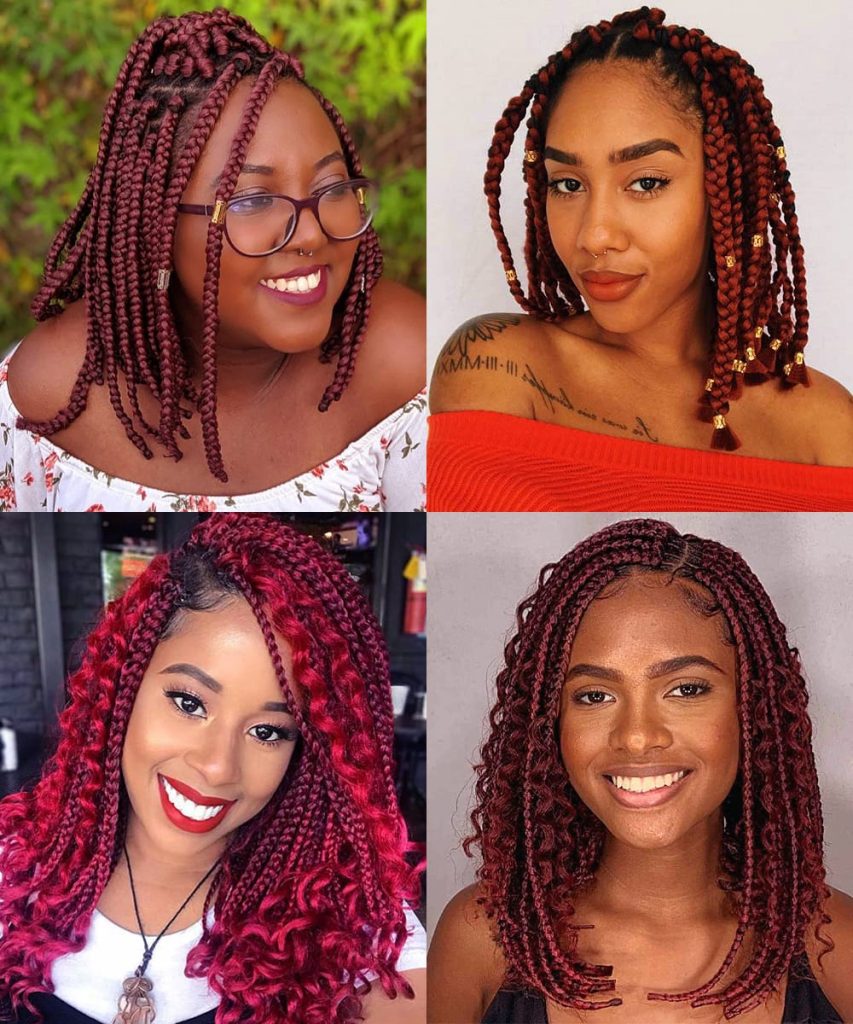 50+ Cute Red Box Braids (Burgundy, Knotless & Goddess) Styles